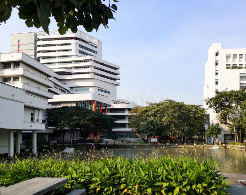 Modern White Building Area Complex with Lake and Nature Stock Photo ...