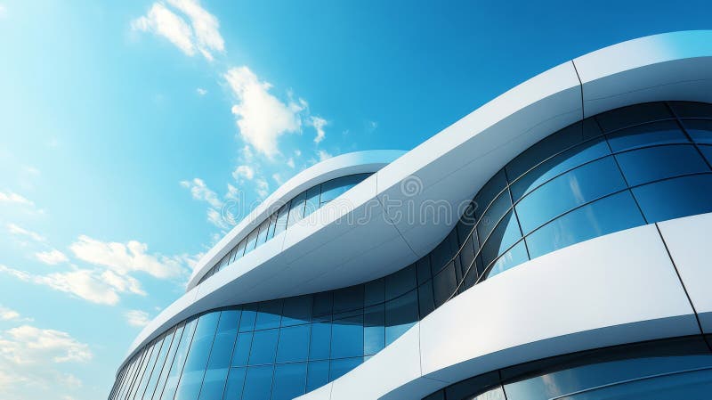 Modern White Building with Curved Glass Exterior Under Blue Sky Stock ...