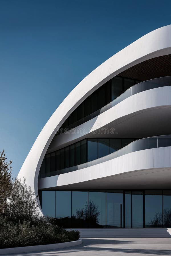 Modern White Building with Curving Architecture Against a Blue Sky ...