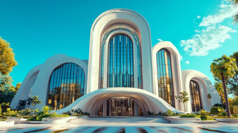 Modern White Building Exterior with Curvy Design Stock Illustration ...