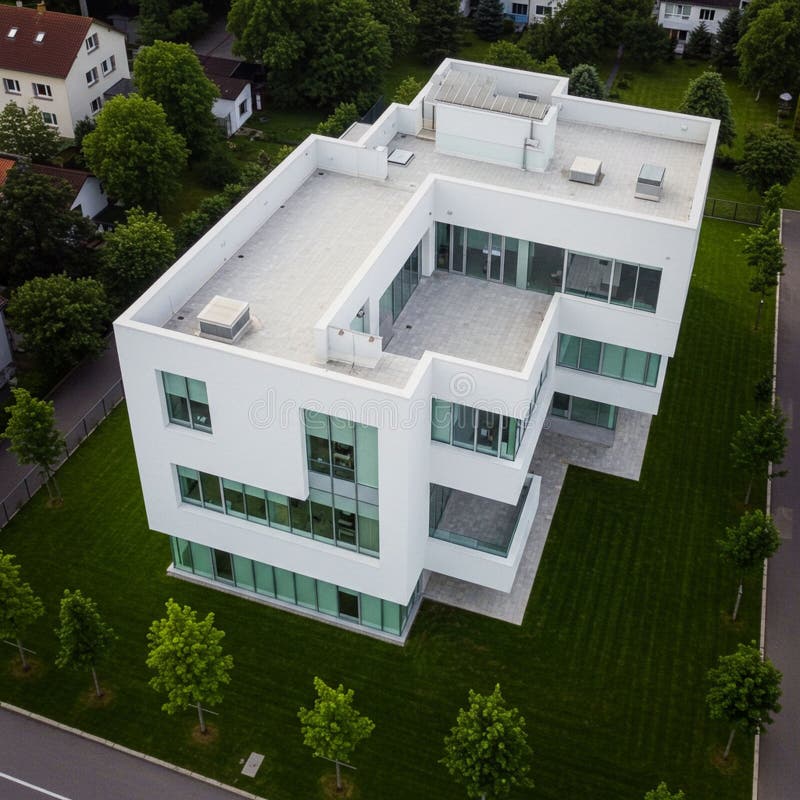 Modern White Building with a Geometric, Angular Design Featuring Large ...