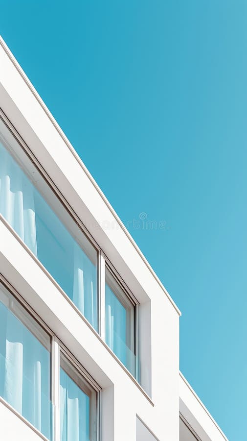 Modern White Building with Large Windows Under Clear Blue Sky Stock ...