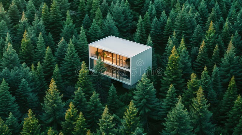 A Modern White Building Nestled Amidst a Serene Coniferous Forest ...