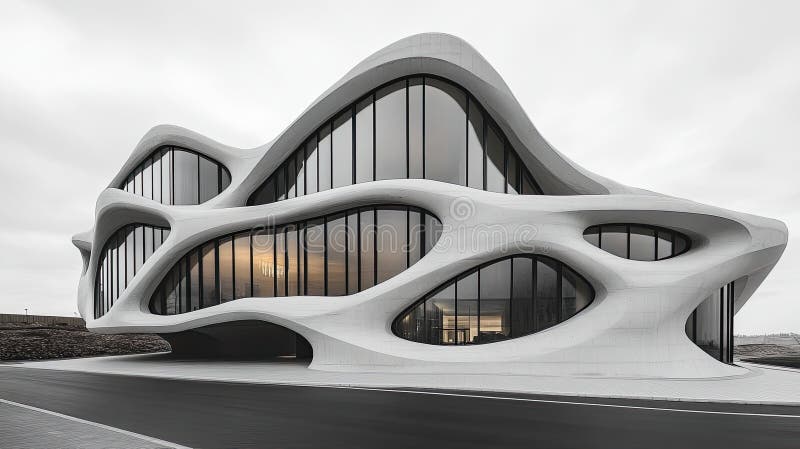 Modern White Building with Organic Curves and Large Windows Stock ...
