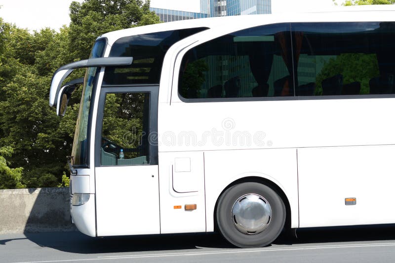 Modern White Bus on Road Outdoors. Public Transport Stock Image - Image ...