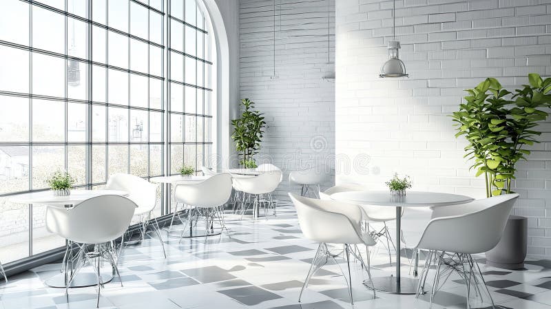 Modern White Cafe Interior Design Stock Illustration - Illustration of ...