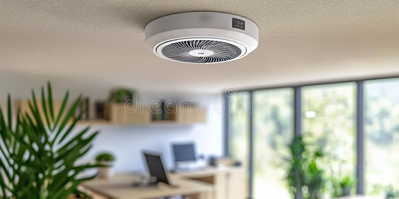 Modern White Ceiling Fan in a Bright Home Office Minimalist Interior ...
