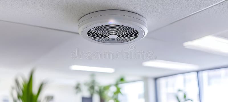 Modern White Ceiling Fan in a Bright Office Interior, Focus on ...