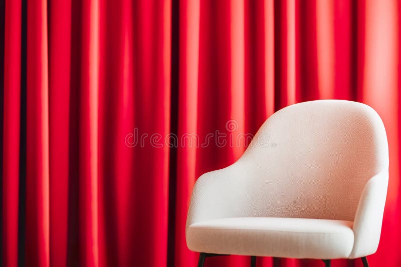 Modern White Chair Against Bold Red Curtain Backdrop in Minimalist ...