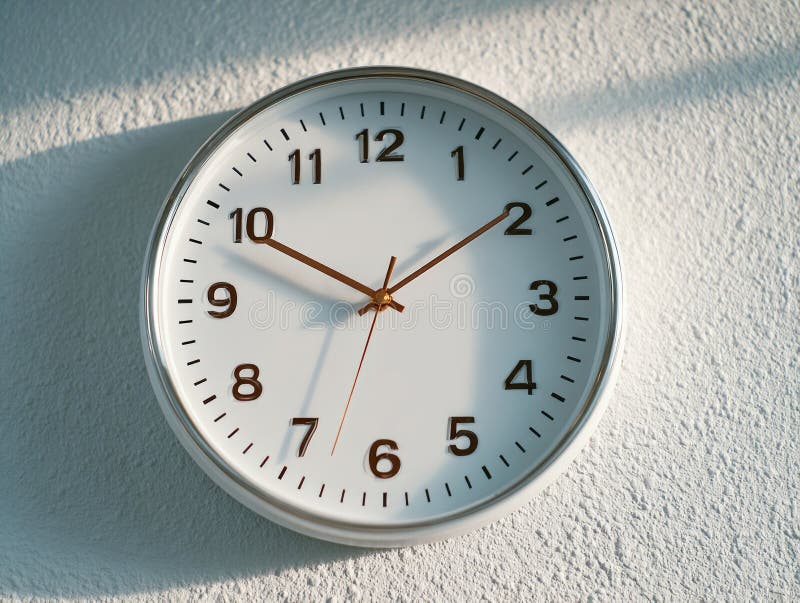 White Clock Showing Time on Textured Wall in Sunlight Stock ...