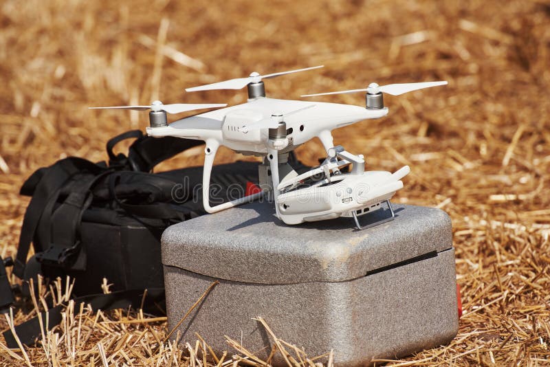Modern White Colored Drone on the Box. Ready To Fly Stock Photo - Image ...