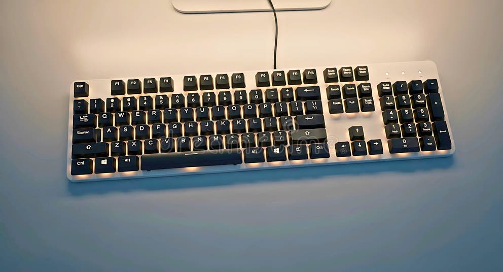 Modern White Computer Keyboard with Illuminated Keys Displaying a Full ...