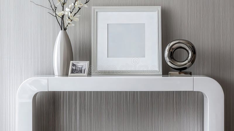 Modern White Console Table with Stylish Decor Stock Illustration ...
