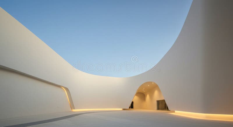 Modern White Curved Architecture Exterior Design Stock Illustration ...