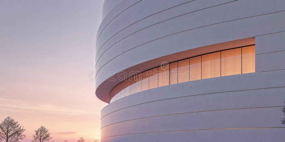 Modern White Curved Building Exterior at Sunset. Stock Photo - Image of ...