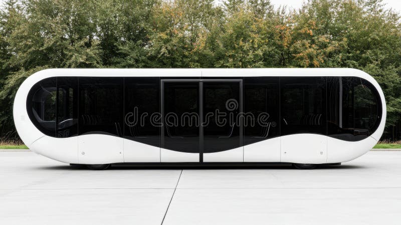 A Modern, White, Curved Bus with Black Windows and Doors. Stock Image ...
