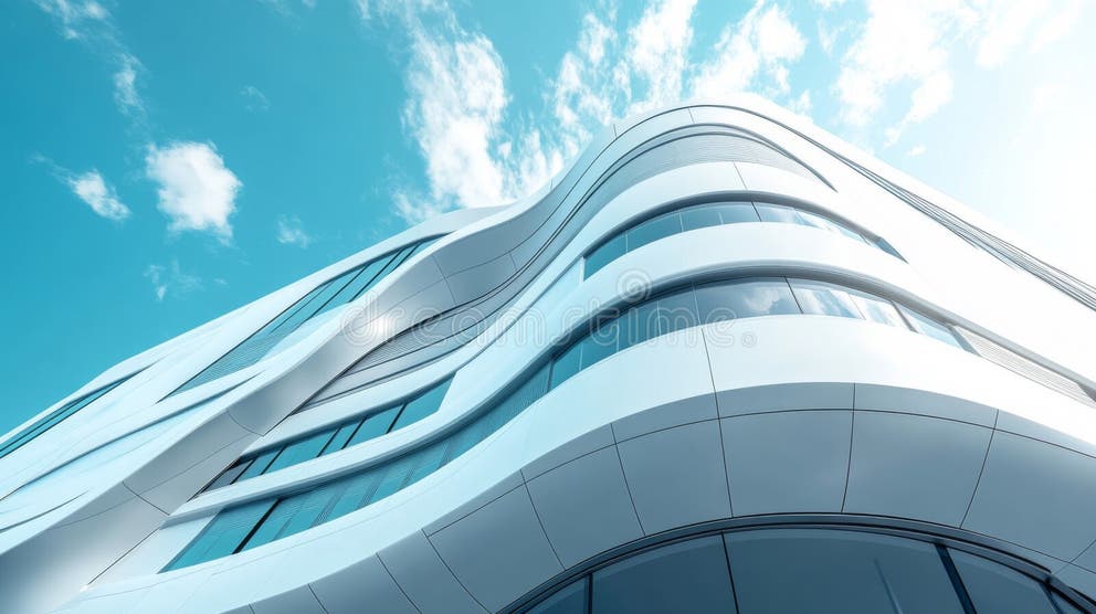 Modern White Curvy Building Exterior Under Blue Sky Stock Illustration ...
