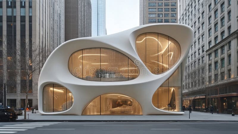 Modern White Curvy Building Exterior in Urban City Setting Stock Image ...
