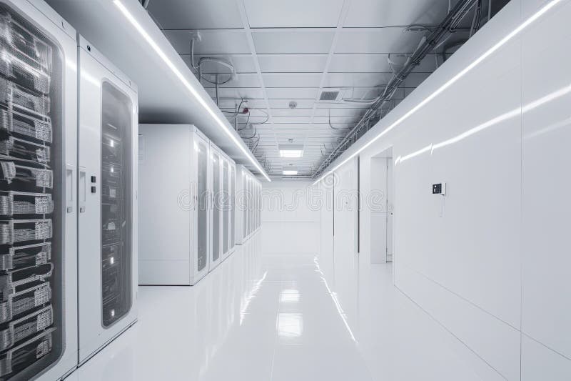Modern White Data Center with Servers Stock Illustration - Illustration ...