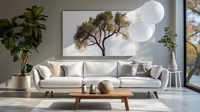 Designer Sofa in the Interior. Sofa Made of Wood and Fabric Stands in ...