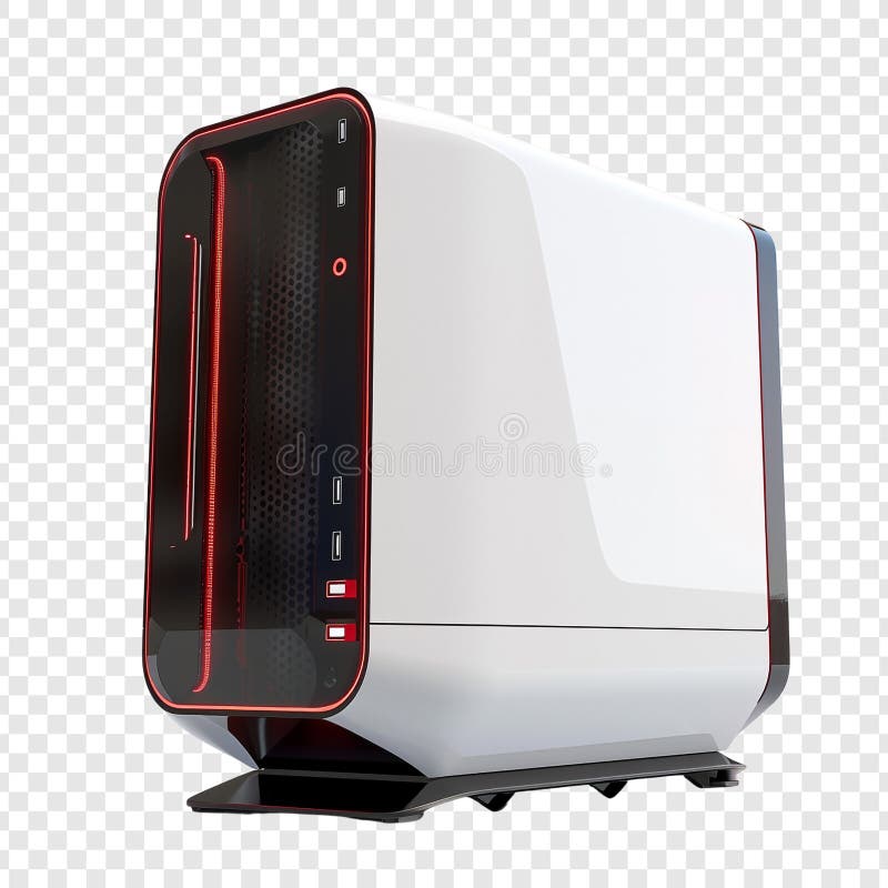 Modern White Desktop Computer Case with Red Accent Lights Stock ...
