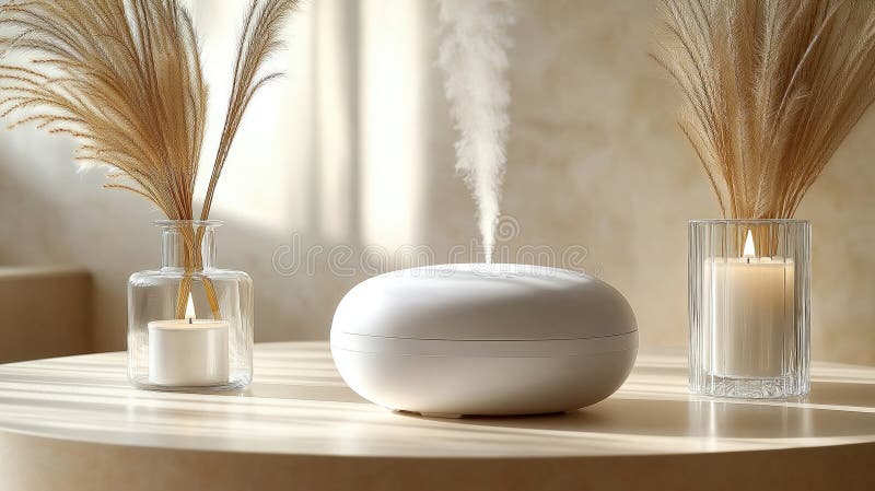 Modern White Diffuser Emits Fragrant Mist. Home Decor Style with ...