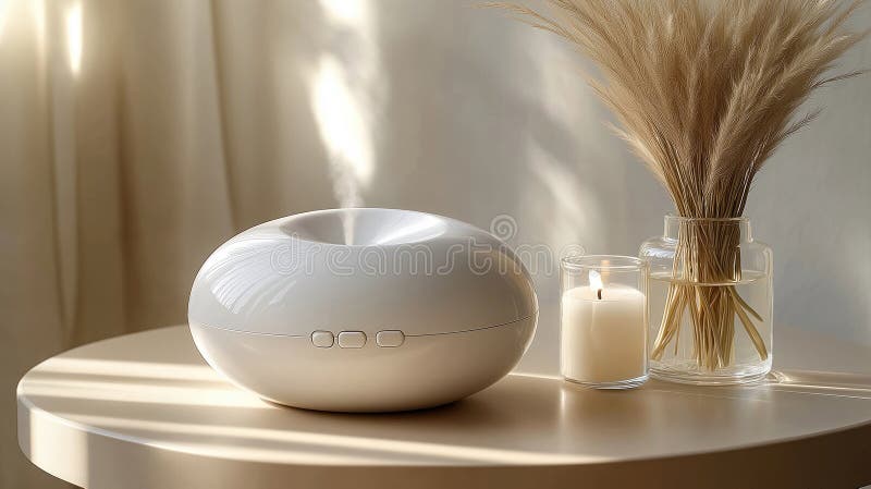 Modern White Diffuser Emits Fragrant Mist in Home Setting. Aromatic ...