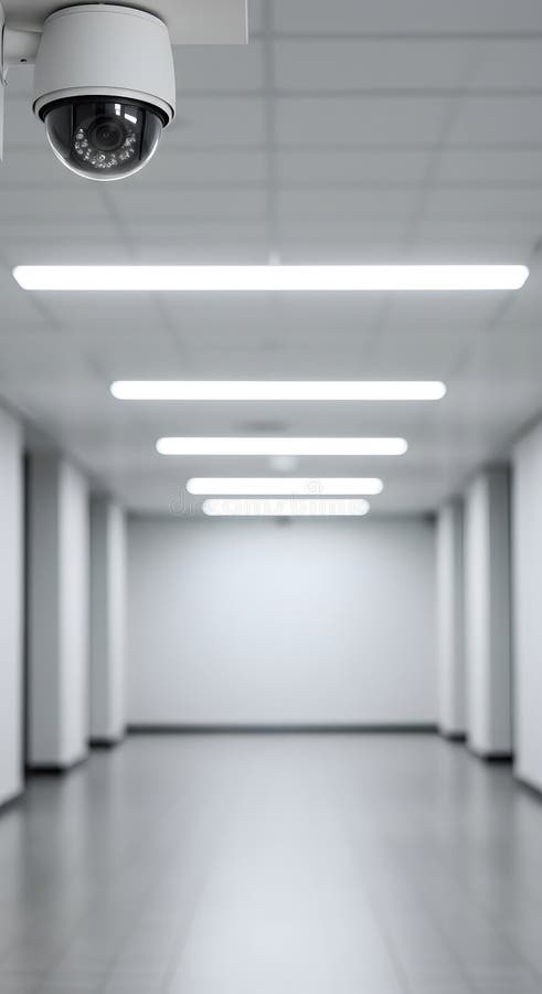 Modern Security Camera in Bright Hallway Stock Photo - Image of ...