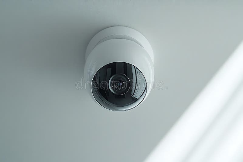 Modern White Dome Security CCTV Camera on Ceiling, Interior ...