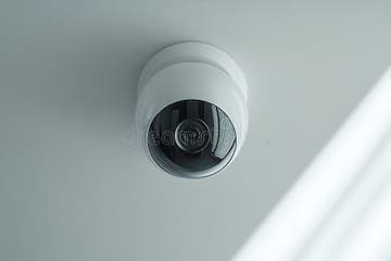 Modern White Dome Security CCTV Camera on Ceiling, Interior ...