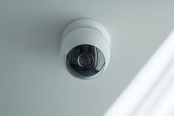 Modern White Dome Security CCTV Camera on Ceiling, Interior ...