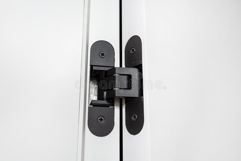 Modern White Door with Solid Black Hinges, Visible Fixing Screws. Stock ...