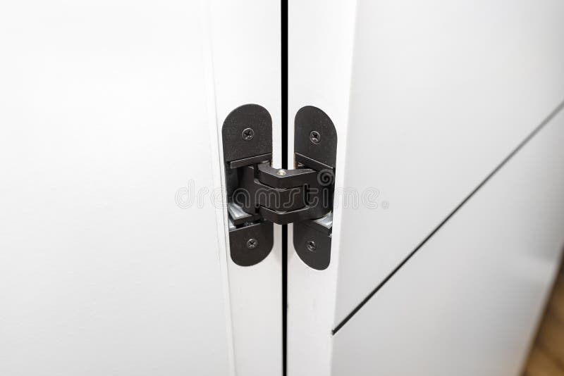 Modern White Door with Solid Black Hinges, Visible Fixing Screws. Stock ...