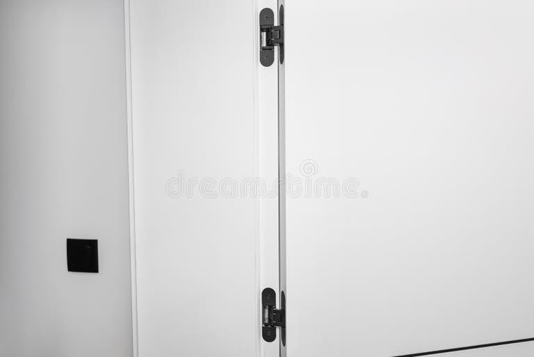 Modern White Door with Solid Black Hinges, Visible Fixing Screws. Stock ...