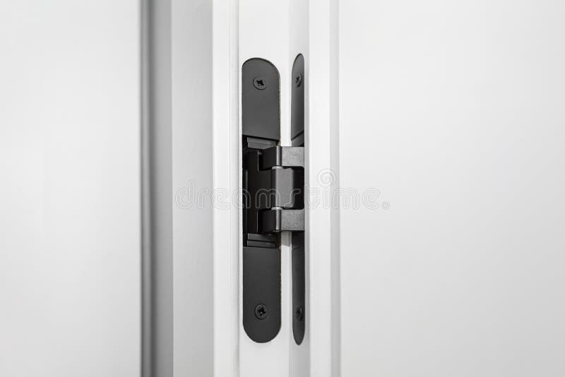 Modern White Door with Solid Black Hinges, Visible Fixing Screws. Stock ...