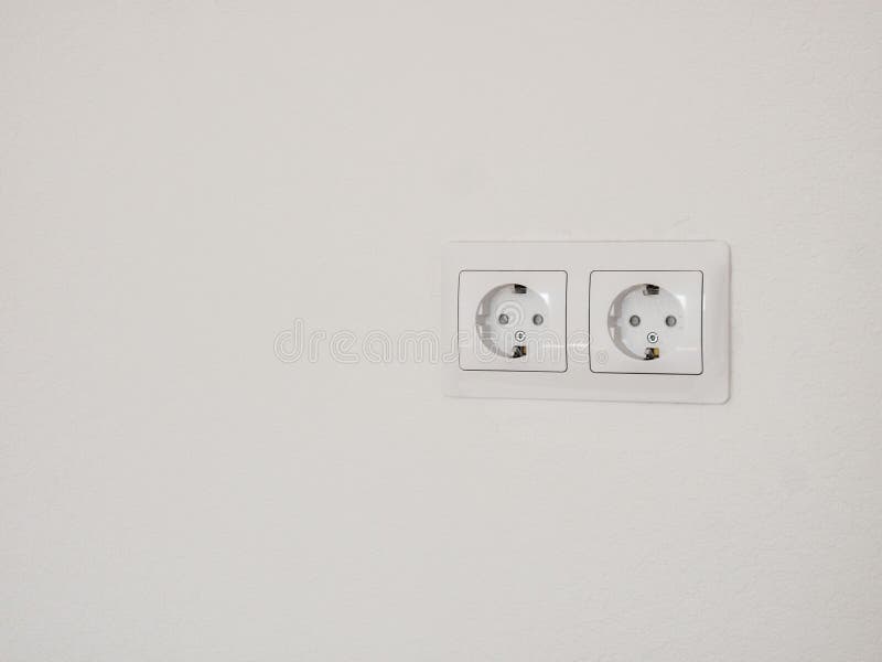 Modern White Double Socket on the Wall. Household Electrical Equipment ...