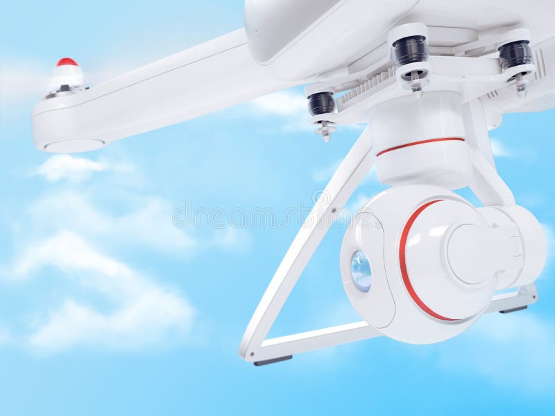 Modern White Drone Hovering in a Bright Blue Sky. 3D Stock Photo ...