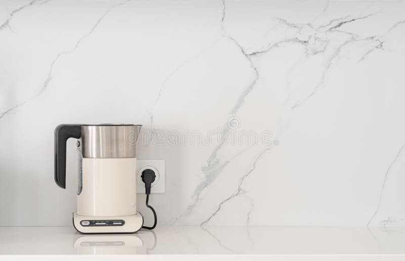 Modern White Electric Kettle Stock Photo - Image of stainless ...