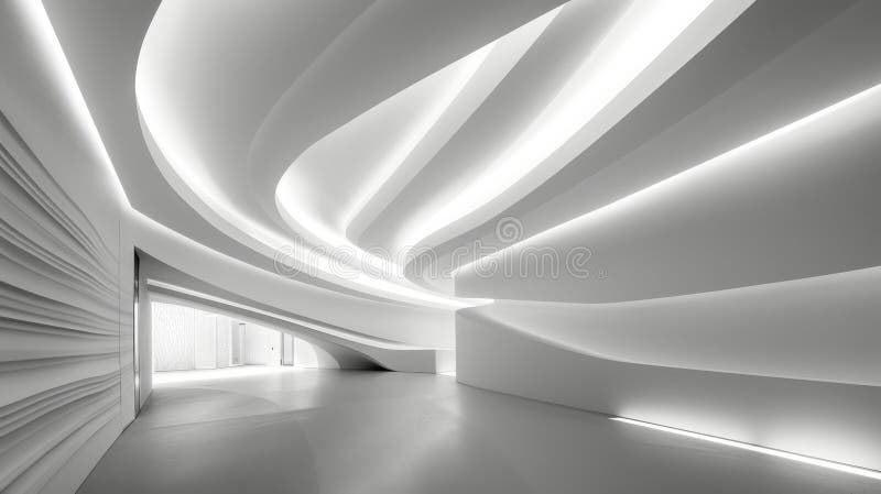 Modern White Empty Hallway Corridor with Futuristic Minimalist Interior ...