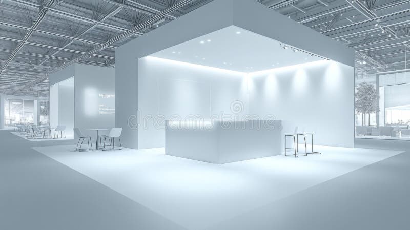 Modern White Exhibition Booth with Minimalist Design Stock Illustration ...