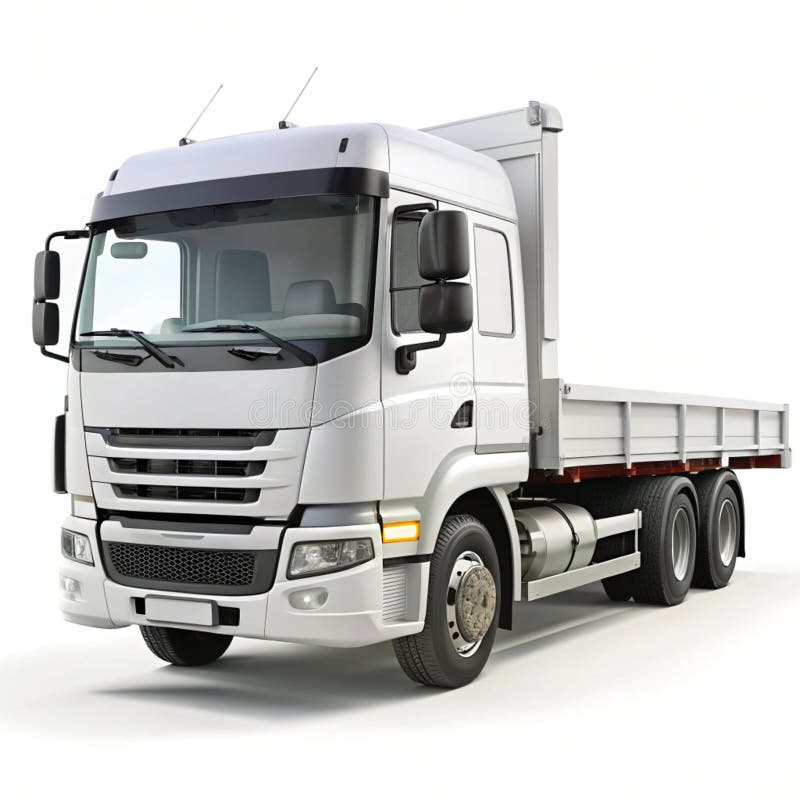 Modern White Flatbed Lorry Isolated on White Background Stock ...