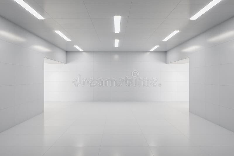 Modern White Gallery Interior Stock Illustration - Illustration of hall ...
