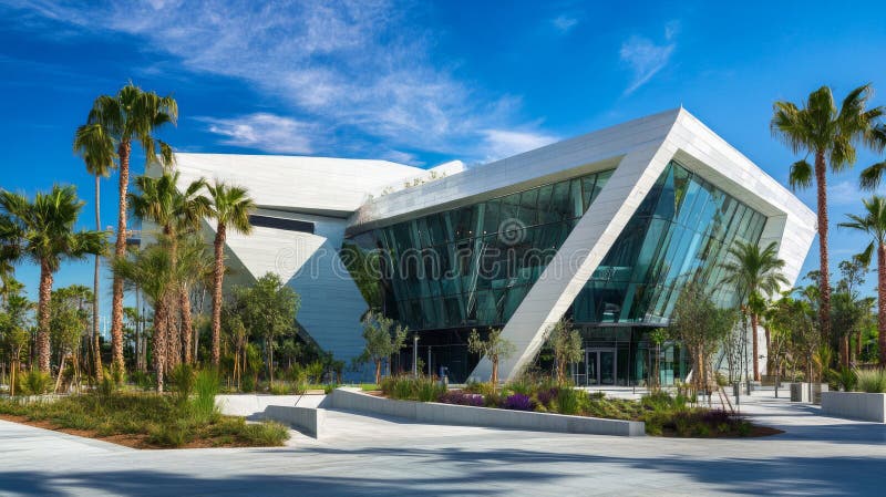 Modern White Geometric Building with Glass Facade Stock Illustration ...