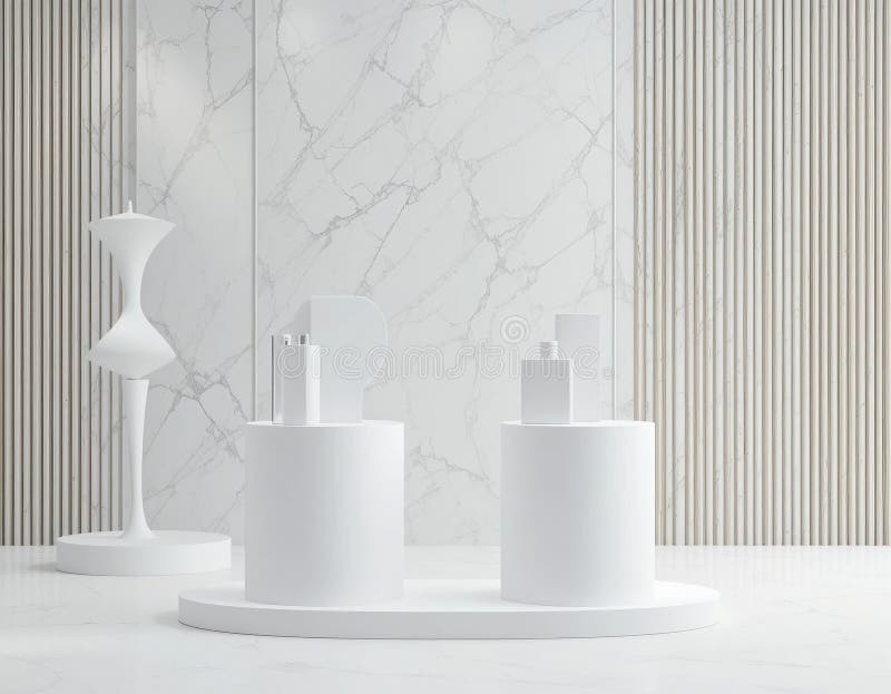Modern White Geometric Still Life with Marble Backdrop and Soft Light ...