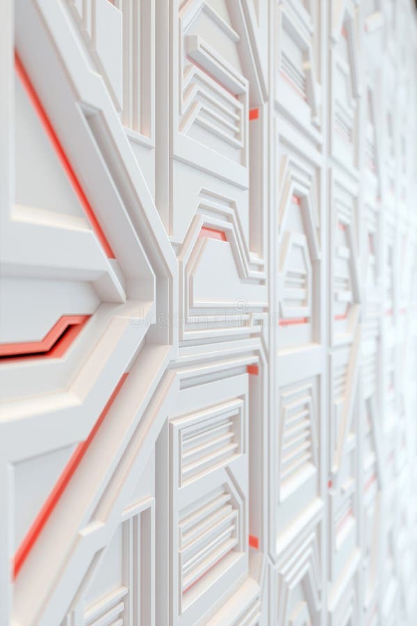 Modern White Geometric Wall Panel with Red Accent Lines Creating ...
