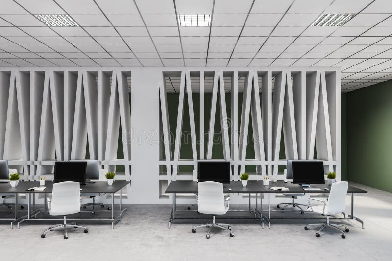 Modern White and Gray Open Space Office, Front View Stock Illustration ...
