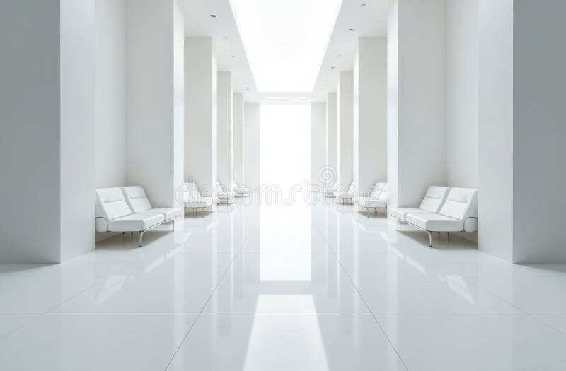Modern White Hallway Leading To Bright Light Stock Photo - Image of ...