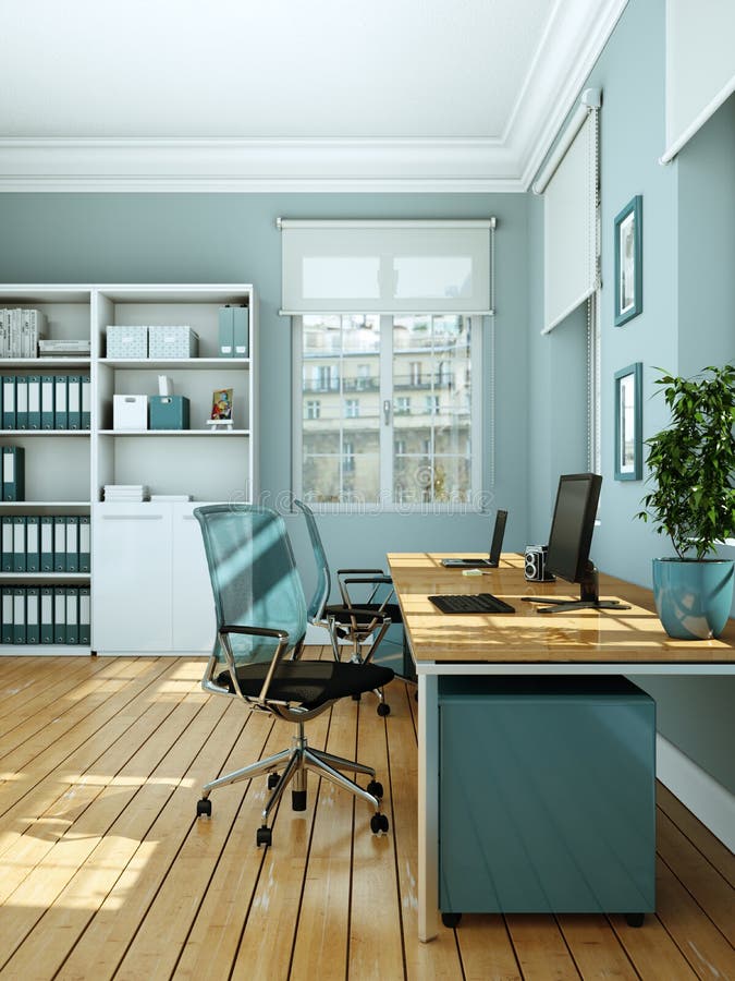 Modern White Home Office Interior Design 3d Rendering Stock ...