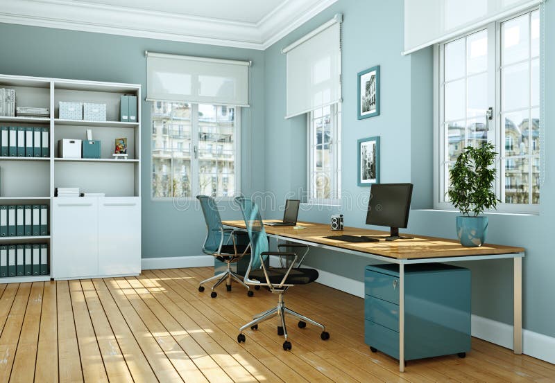 Modern White Home Office Interior Design 3d Rendering Stock Image ...