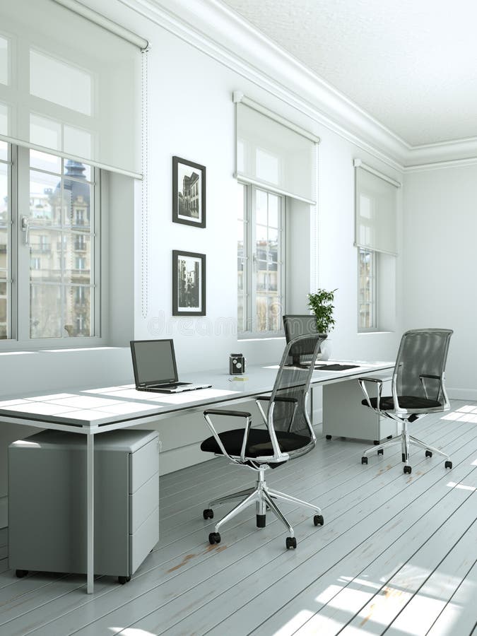Modern White Home Office Interior Design 3d Rendering Stock ...
